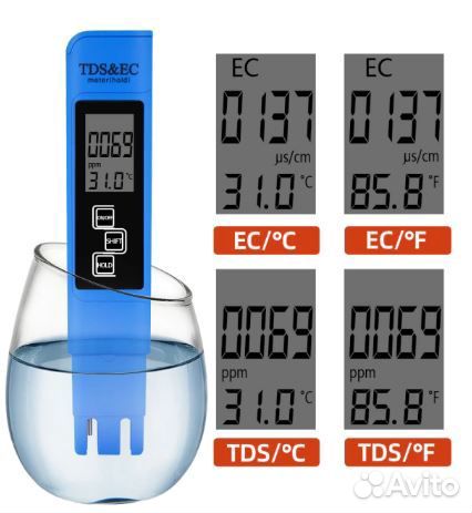 TDS И EC метр 0-9990ppm тестер качества воды